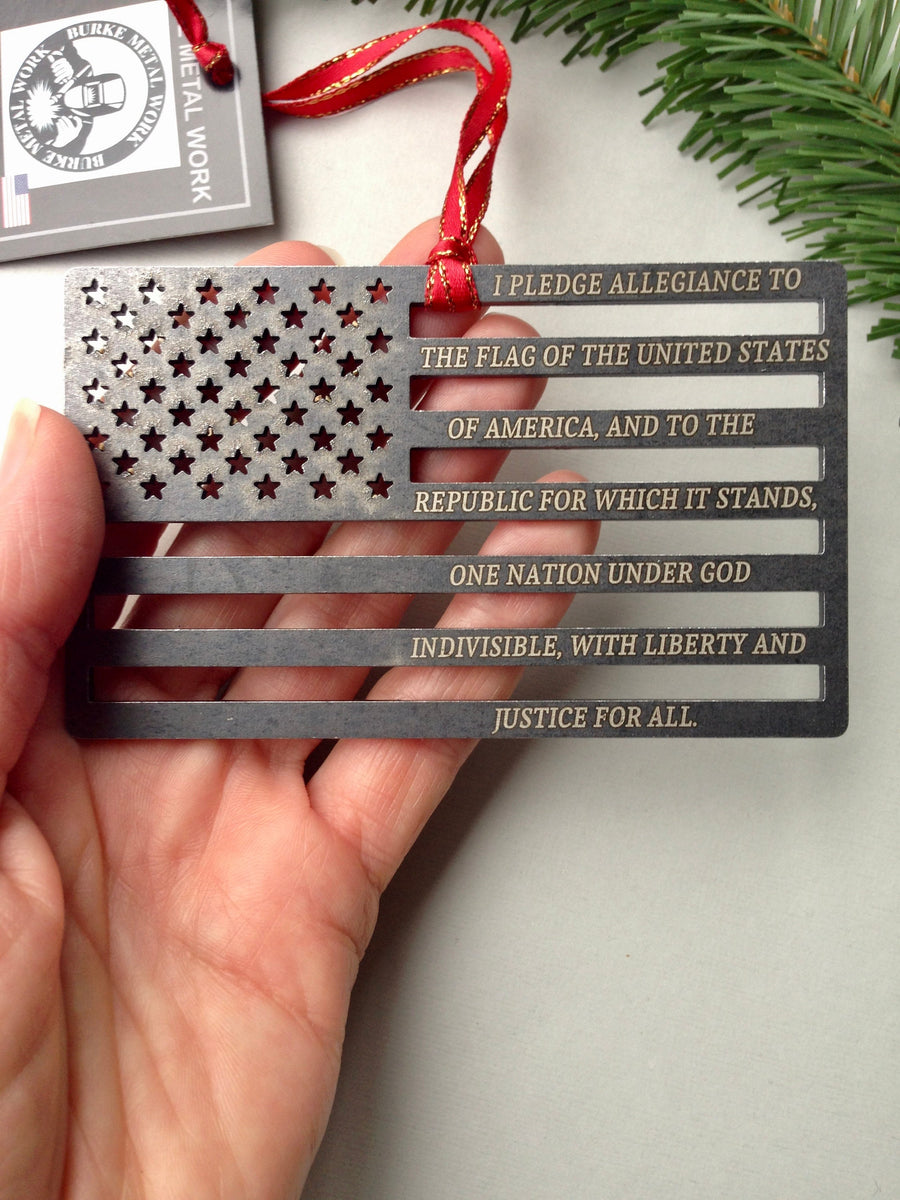 American Flag with Pledge of Allegiance Steel Ornament – Burke Metal Work