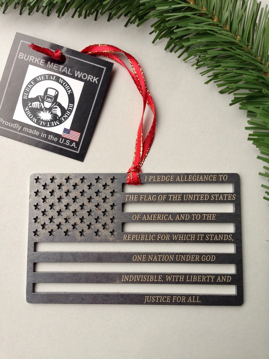 American Flag with Pledge of Allegiance Steel Ornament – Burke Metal Work